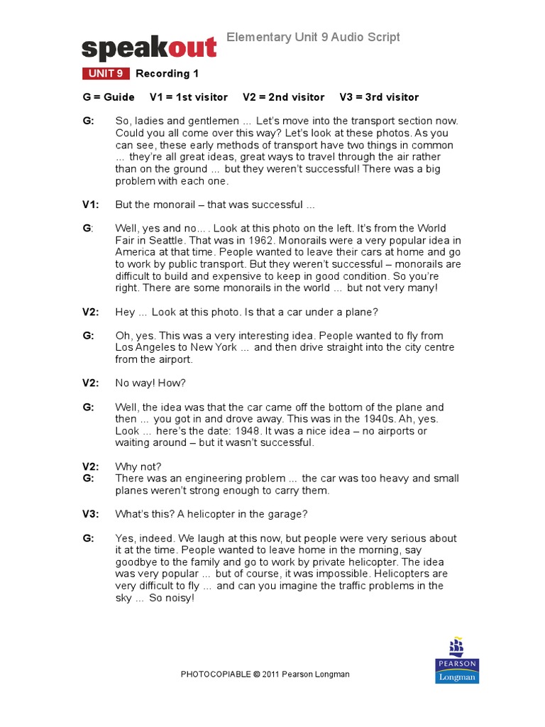 Elementary Unit 9 Audio Script: G Guide V1 1st Visitor V2 2nd Visitor ...