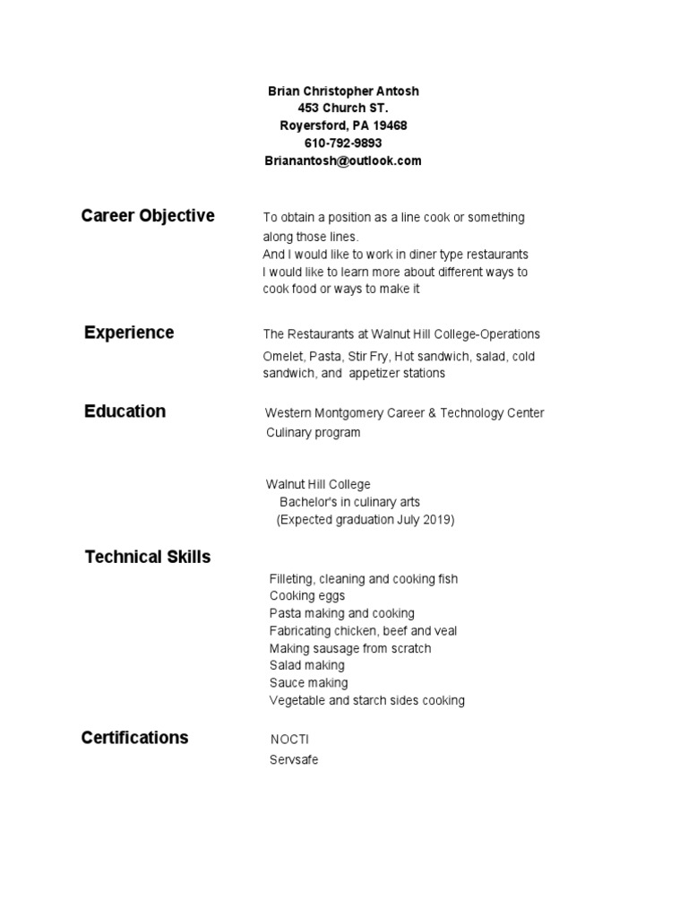 Career Objective: Brian Christopher Antosh 453 Church ST. Royersford ...