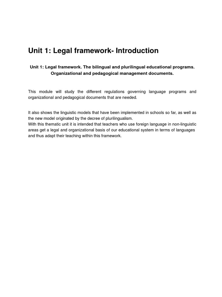 CA - Unit 1 (2a) - Legal Framework | PDF | Multilingualism | Curriculum