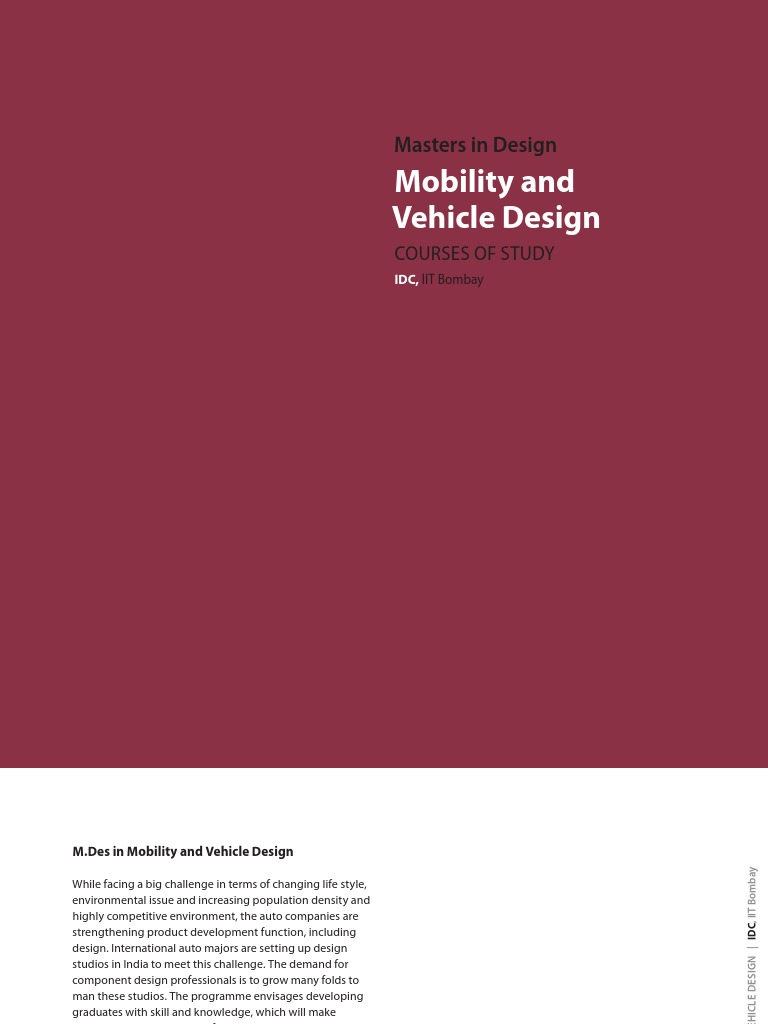 M.Des in Mobility and Vehicle Design | PDF | Art | Computers