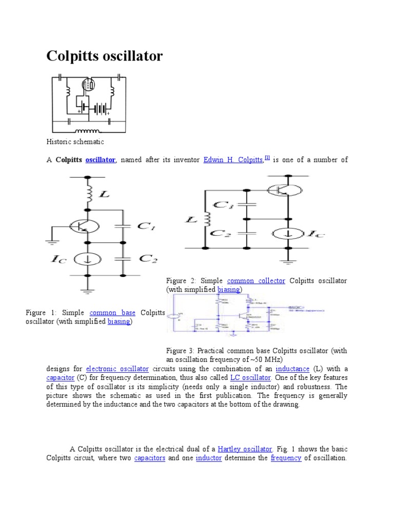 Colpitts Oscillator | PDF | Electrical Circuits | Electronic Circuits