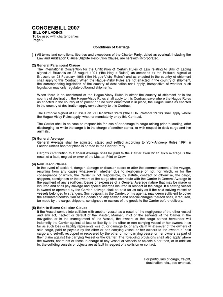 1 - Congenbill back.pdf | Marine Salvage | Cargo