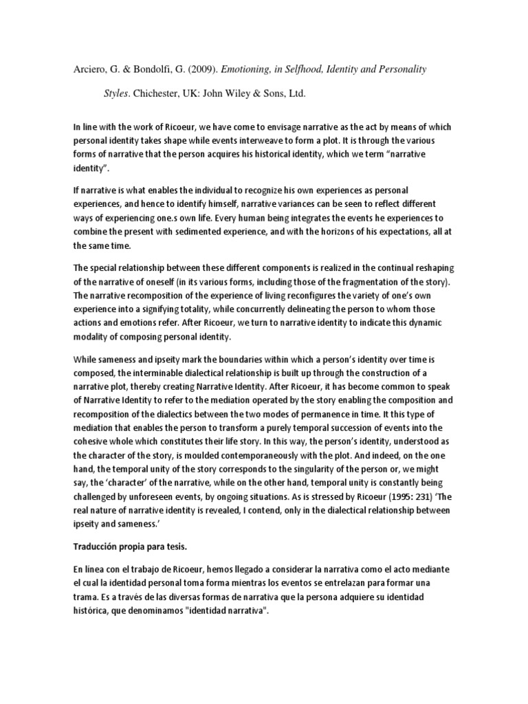 In Line With The Work of Ricoeur | PDF | Narrative | Identity (Social ...