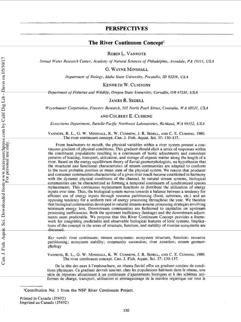 Vannote Et Al RCC CJFAS 1980 | PDF | River | Systems Ecology