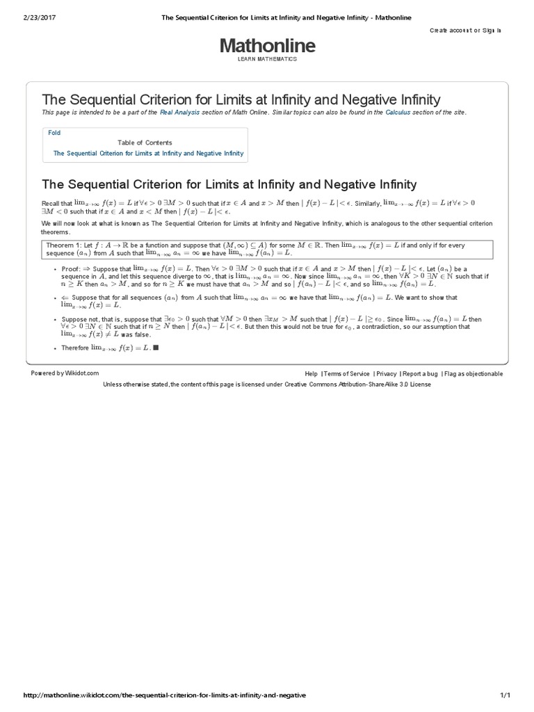 14 The Sequential Criterion For Limits at Infinity and Negative Infinity - Mathonline | PDF ...