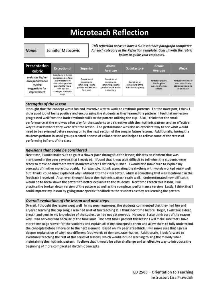 Microteach Reflection | PDF | Rhythm | Rubric (Academic)