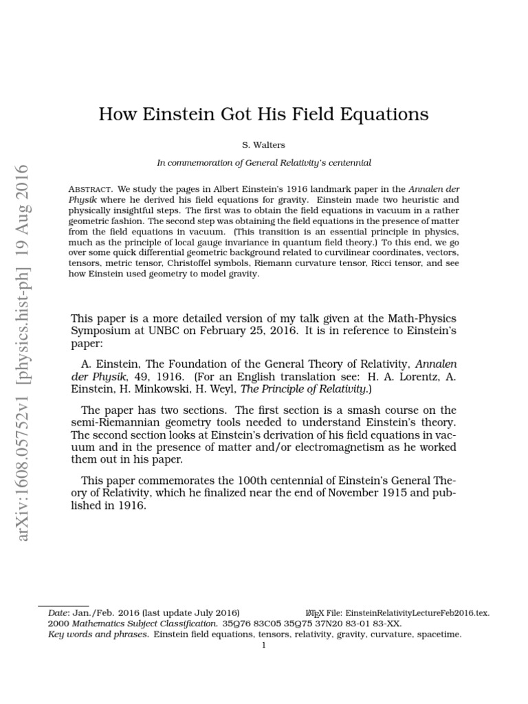 Einstein Field Eq | PDF | Tensor | Field (Physics)