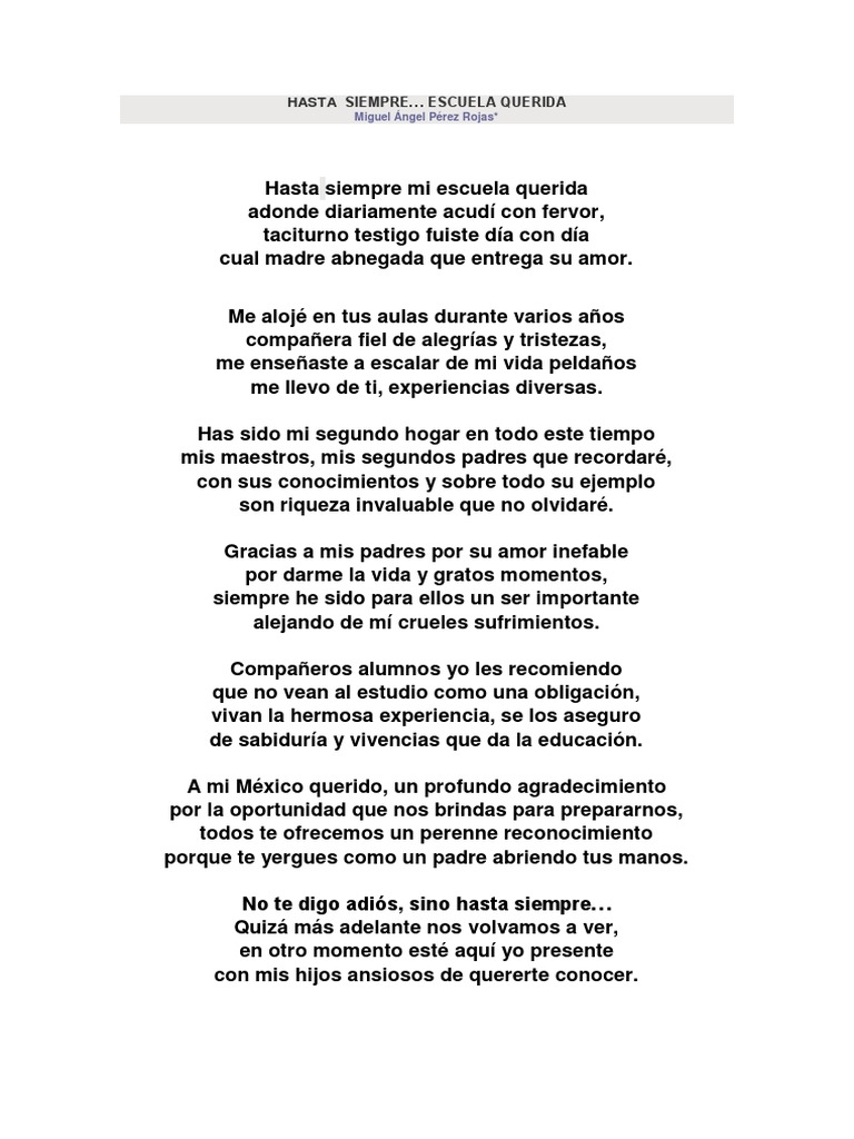 Hasta Siempre Escuela Querida | PDF