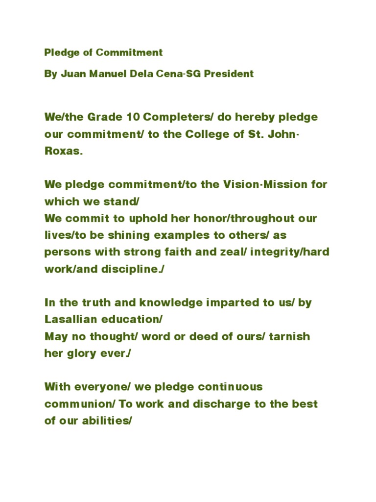 Pledge of Commitment For Rembranth | PDF