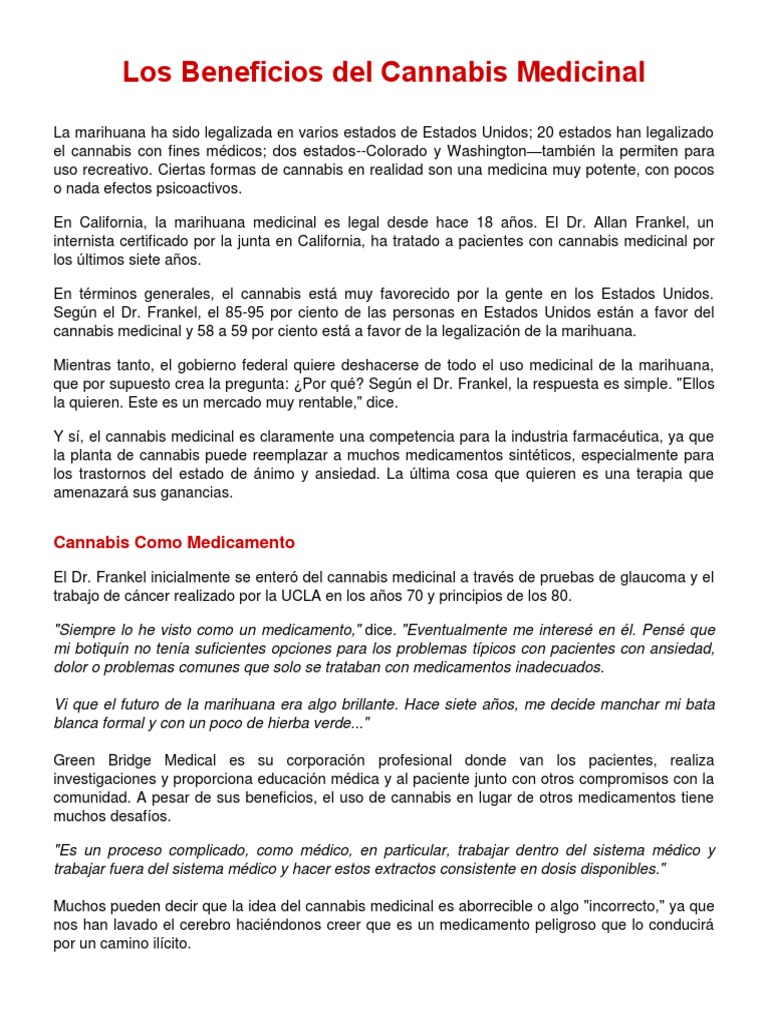 Los Beneficios Del Cannabis Medicinal Pdf Tetrahidrocannabinol