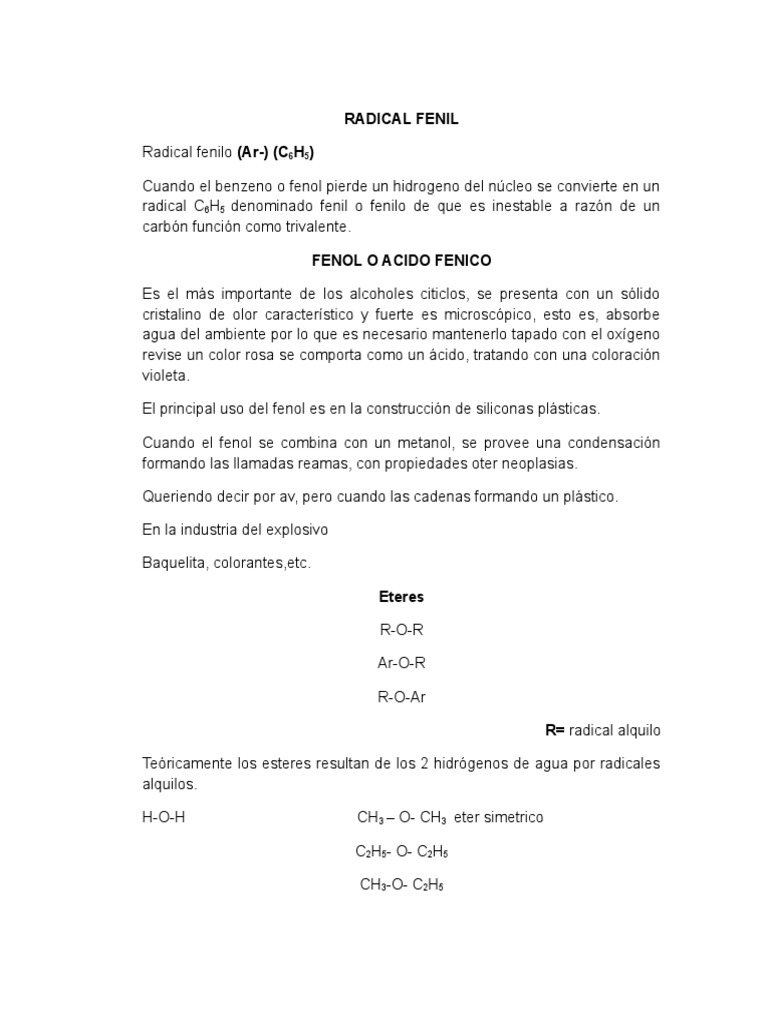 Radical Fenil | Formaldehído | Éter
