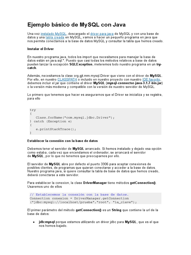 Ejemplo Básico De Mysql Con Java Pdf Sql Java Lenguaje De Programación