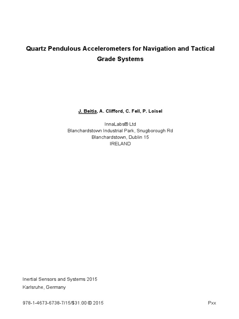 Quartz Pendulous Accelerometers For Navigation and Tactical Grade ...