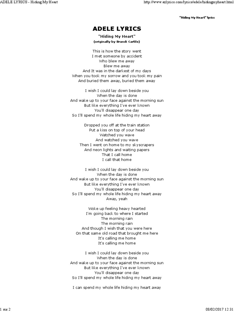 Adele Lyrics - Hiding My Heart | PDF | Leisure