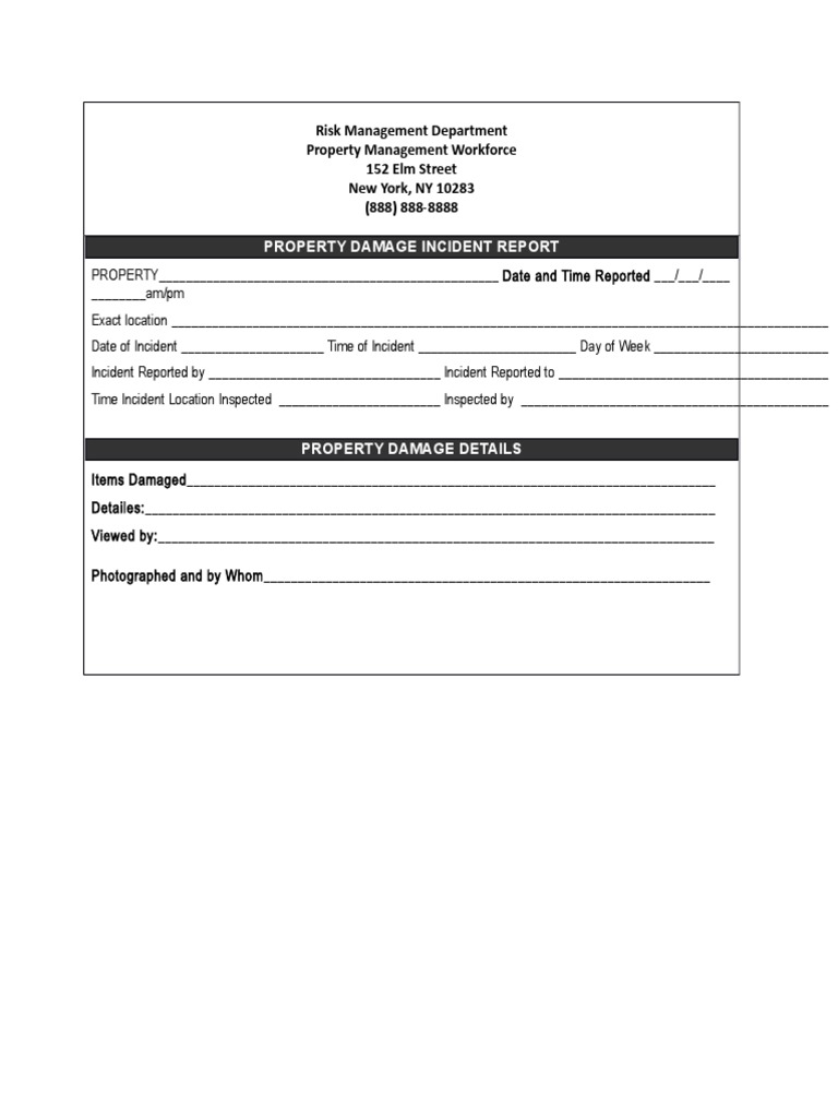 Property Damage Incident Report Sample | PDF | Business | Violence
