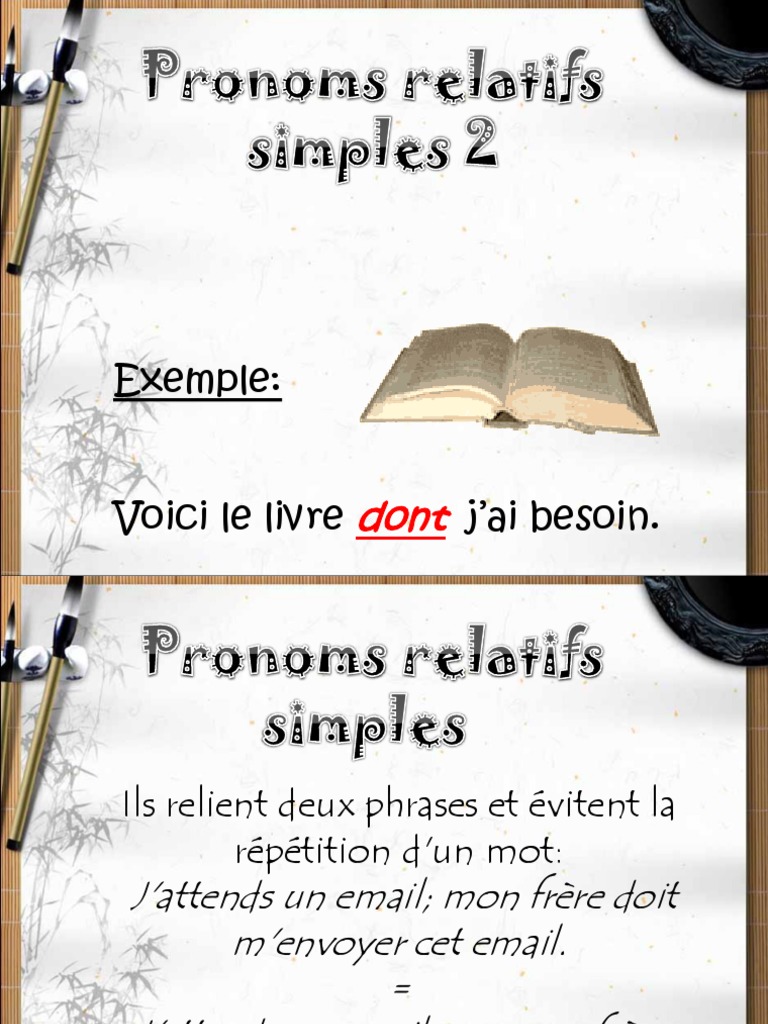 Pronom relatifs en français : exercices pratiques | PDF | Pronom | Phrase