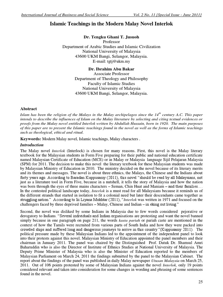 Islamic Teachings in The Modern Malay Novel Interlok: Dr. Tengku Ghani ...
