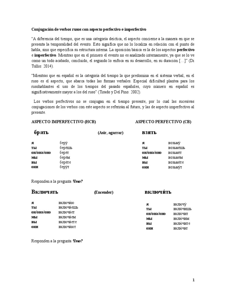 Verbos Rusos: Aspecto Perfectivo e Imperfectivo | PDF