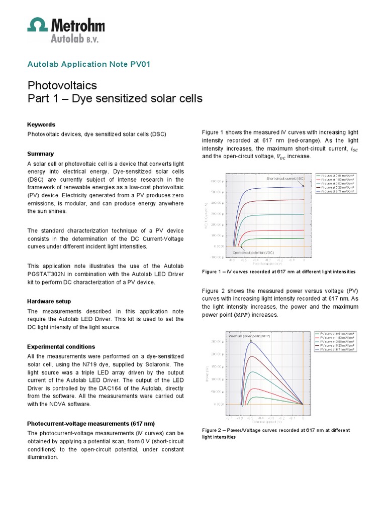 Autolab Application Note PV01 | PDF | Photovoltaics | Solar Cell
