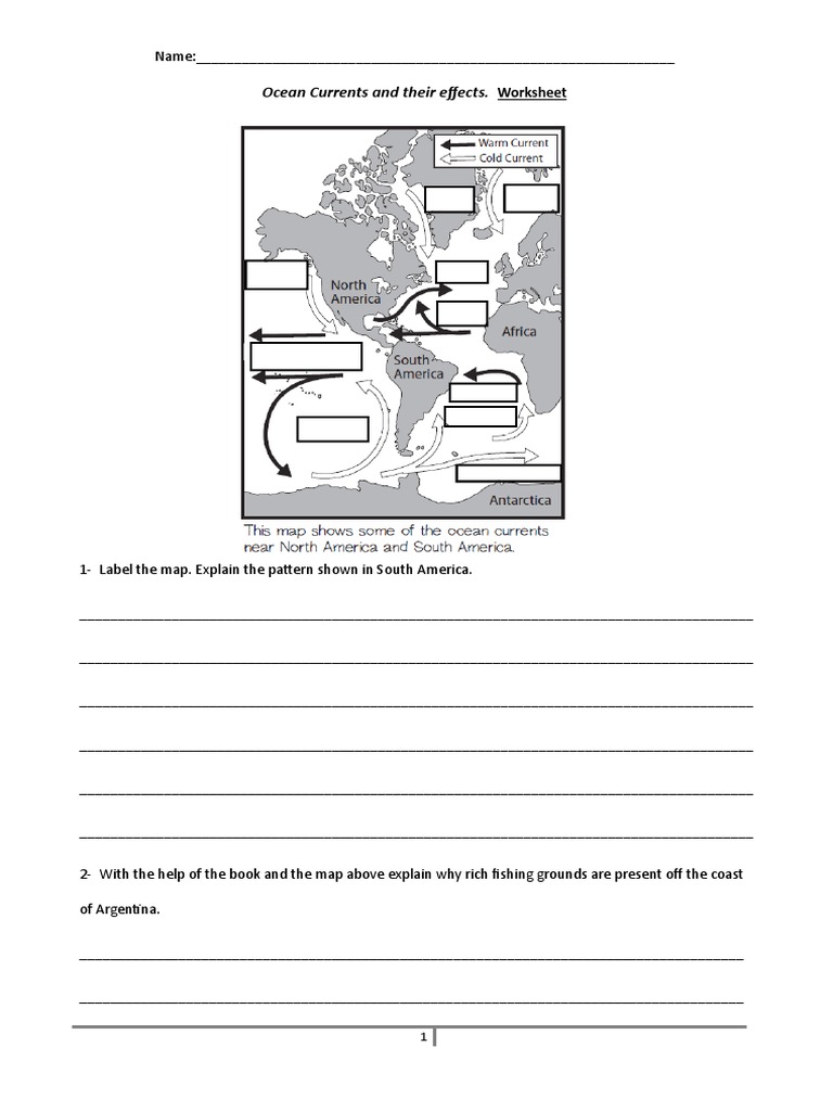 Ocean Currents: Effects & Map Worksheet | PDF | Oceanography | Oceans