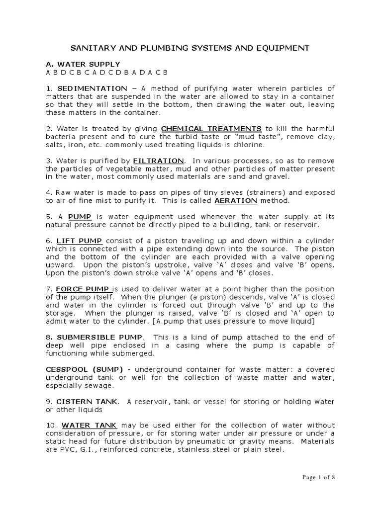 Sanitary and Plumbing Systems and Equipment: A. Water Supply | PDF ...