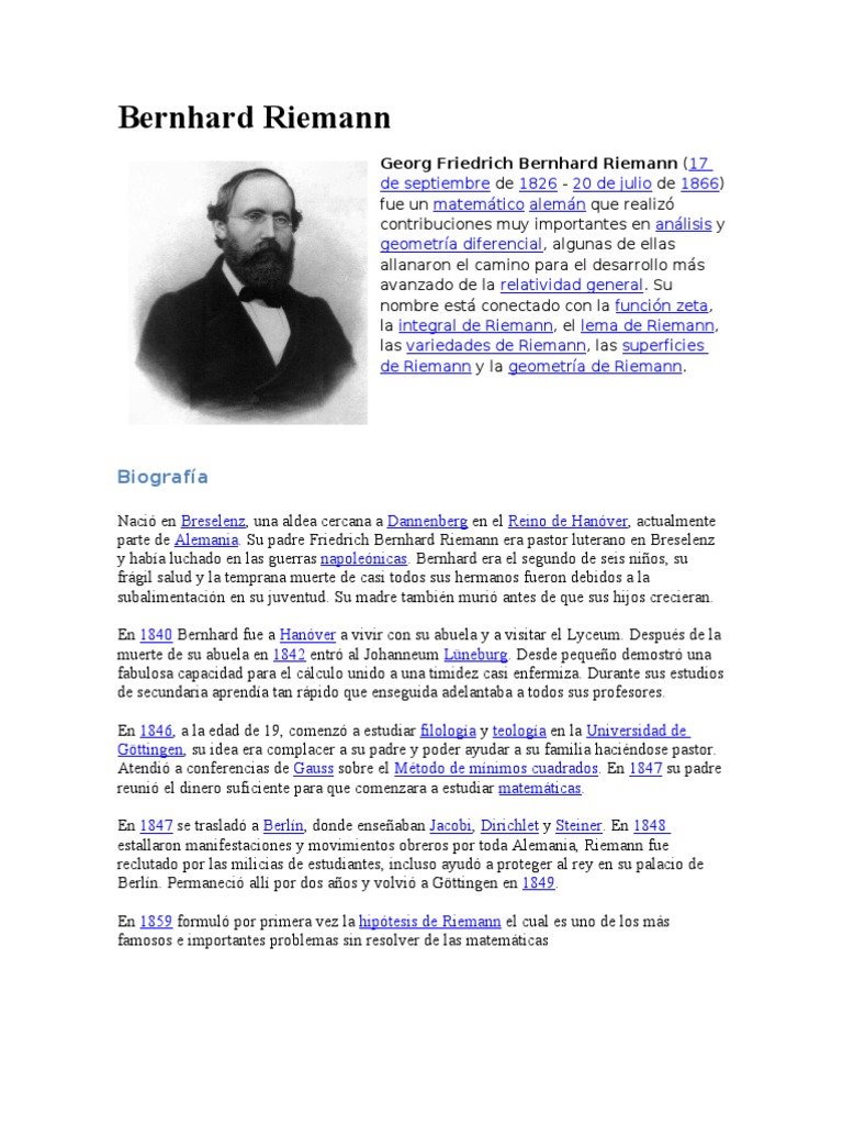 Bernhard Riemann | PDF | Cálculo | Integral