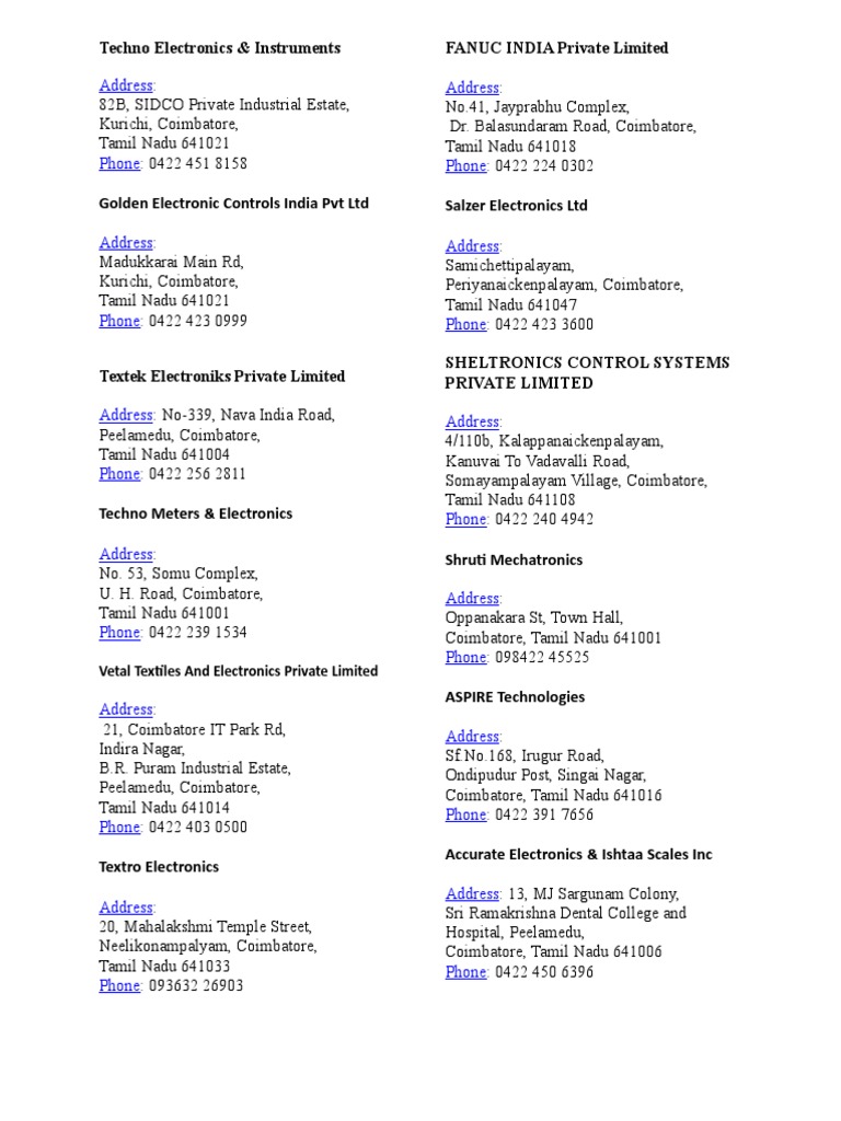 Electronics Company List | PDF | Tamil Nadu | Electronics