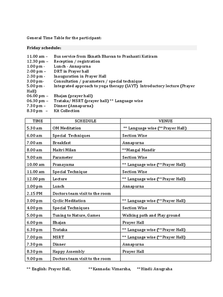 Arogyadhama Schedule | PDF | Ayurveda | Naturopathy