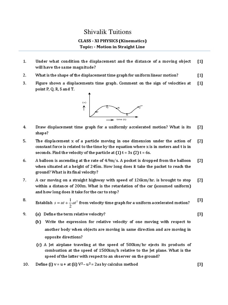 11 Physics Kinematics Test 03 | PDF