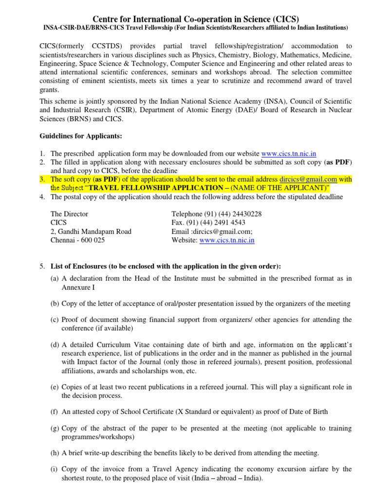 Travel Fellowship Application Form | PDF | Science | Engineering