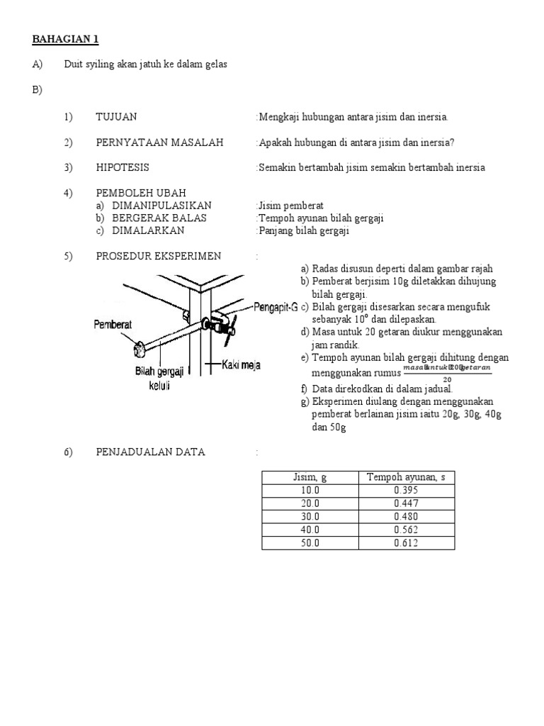 Laporan Eksperimen Inkuiri Berstruktur Inersia 1 PDF | PDF | Sains ...