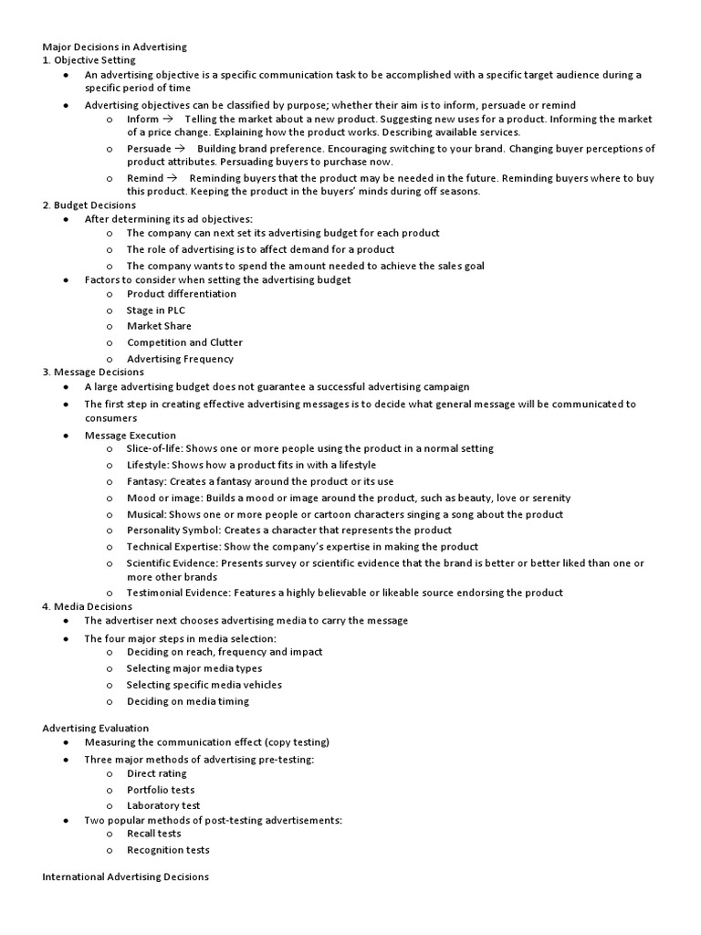 Key Advertising Decision Areas | PDF | Sales | Direct Marketing