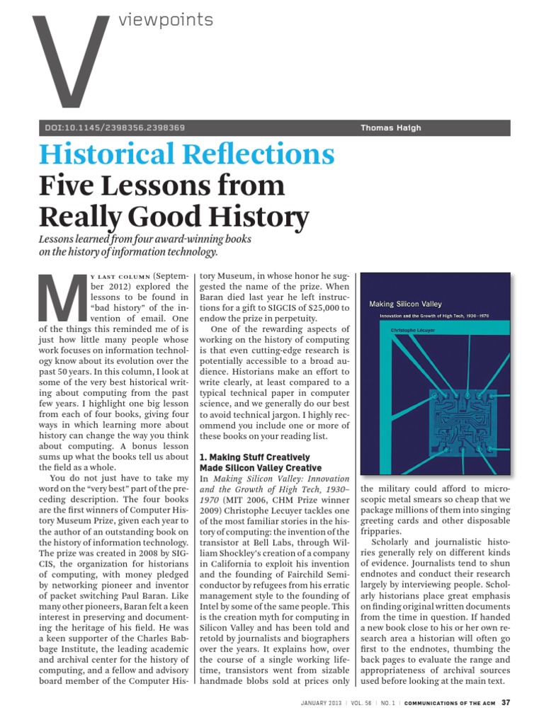 Historical Reflections: Five Lessons From Really Good History | PDF ...