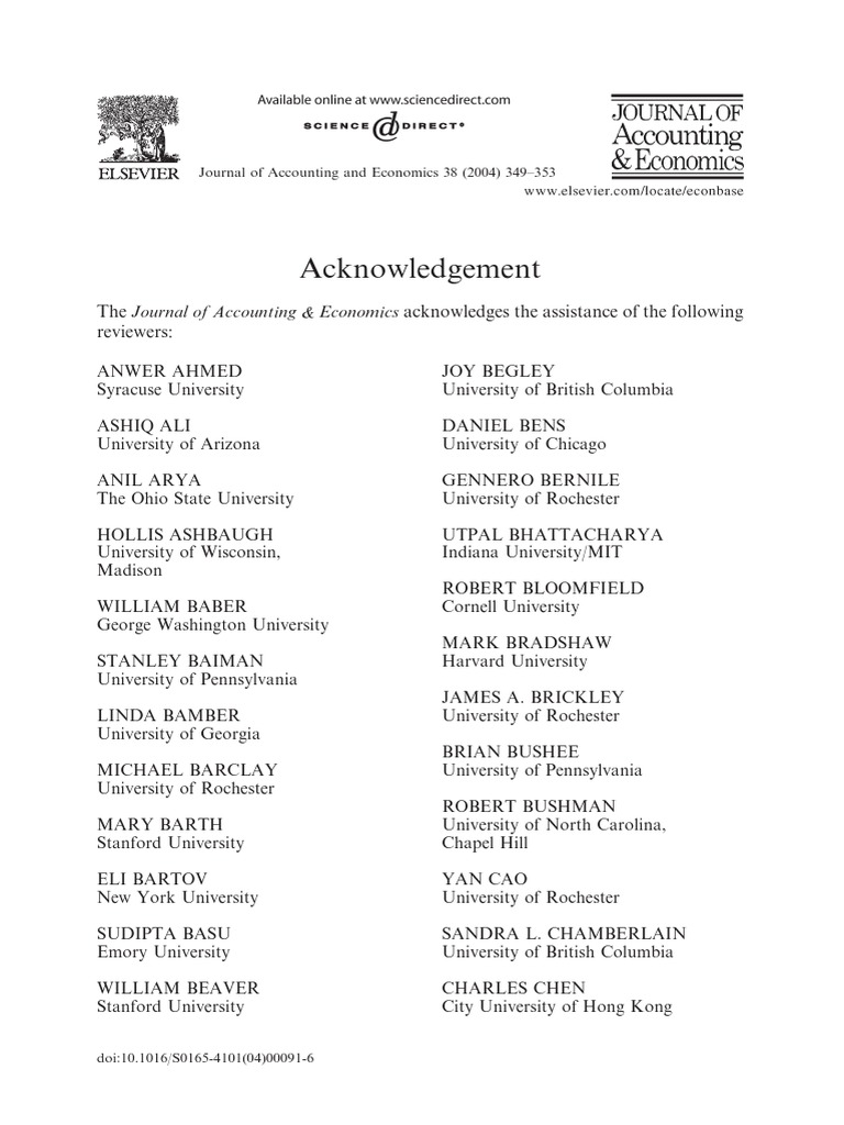 Acknowledgement: Journal of Accounting and Economics 38 (2004) 349-353 ...
