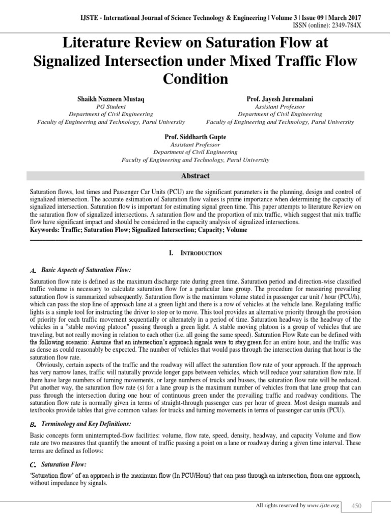 Literature Review On Saturation Flow At Signalized Intersection Under Mixed Traffic Flow