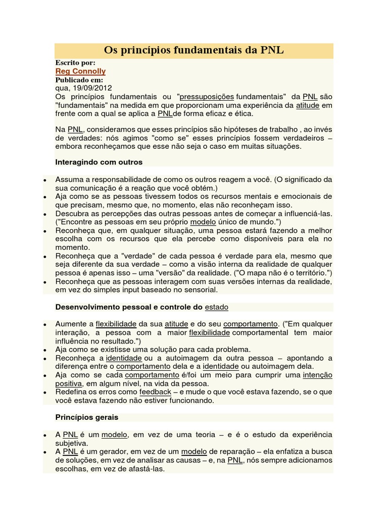 Os Princípios Fundamentais Da PNL | PDF | Programação neurolinguística ...