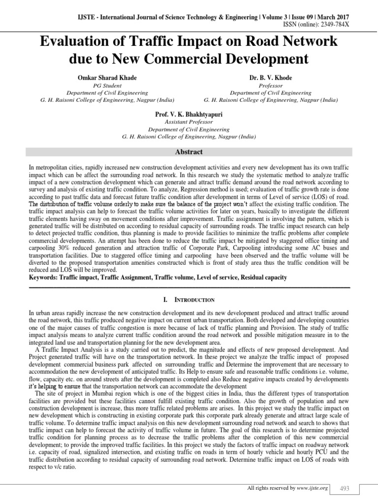 Evaluation of Traffic Impact On Road Network Due To New Commercial ...