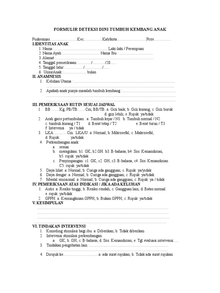 Formulir DDTK Anak | PDF