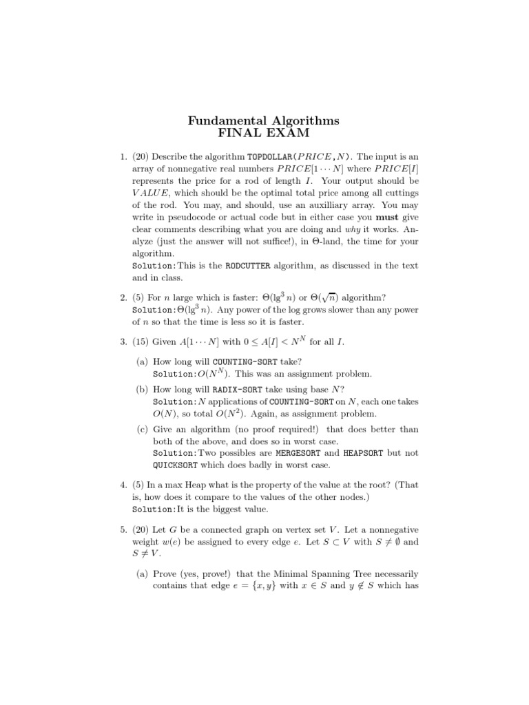 Fundamental Algorithms Final Exam | PDF | Discrete Mathematics | Theoretical Computer Science