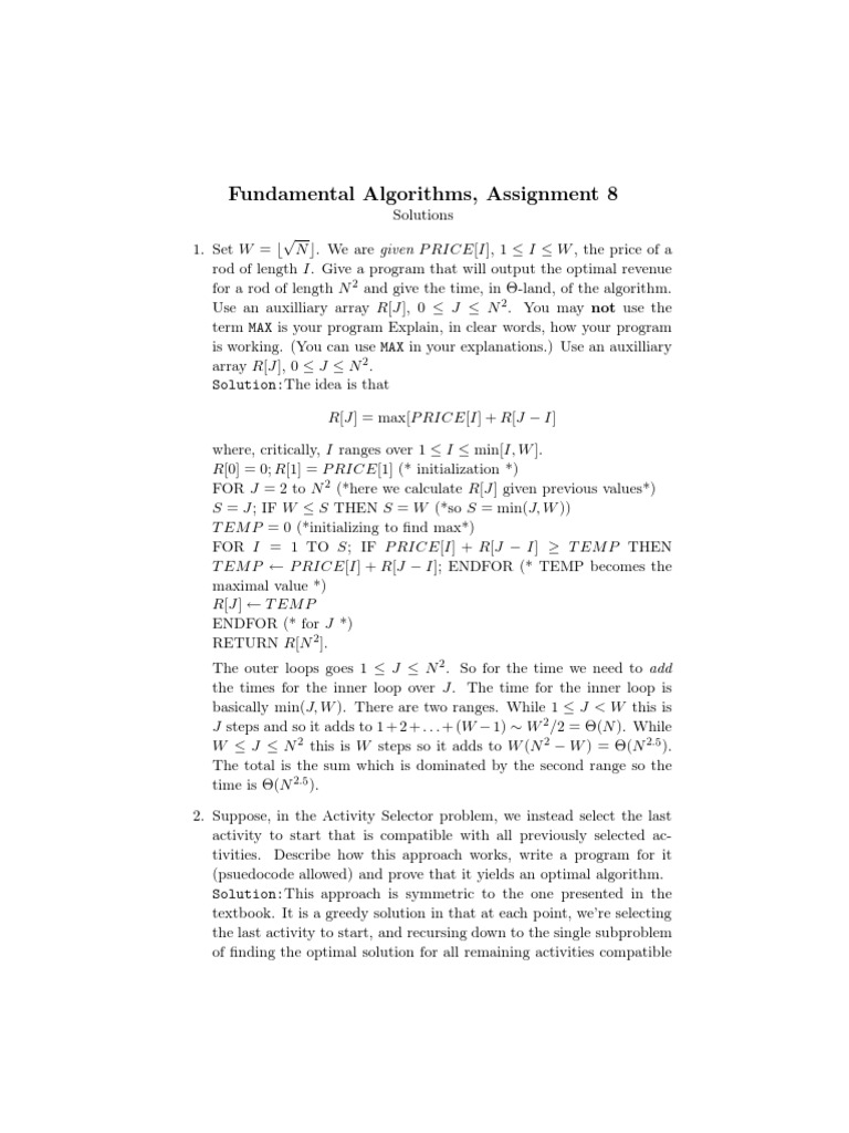 Fundamental Algorithms, Assignment 8 | PDF | Computer Science | Theoretical Computer Science