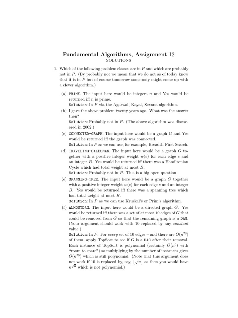 Fundamental Algorithms Assignment 12 Pdf Time Complexity Prime Number