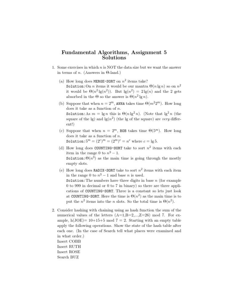 Fundamental Algorithms, Assignment 5 Solutions | PDF | Discrete Mathematics | Areas Of Computer ...