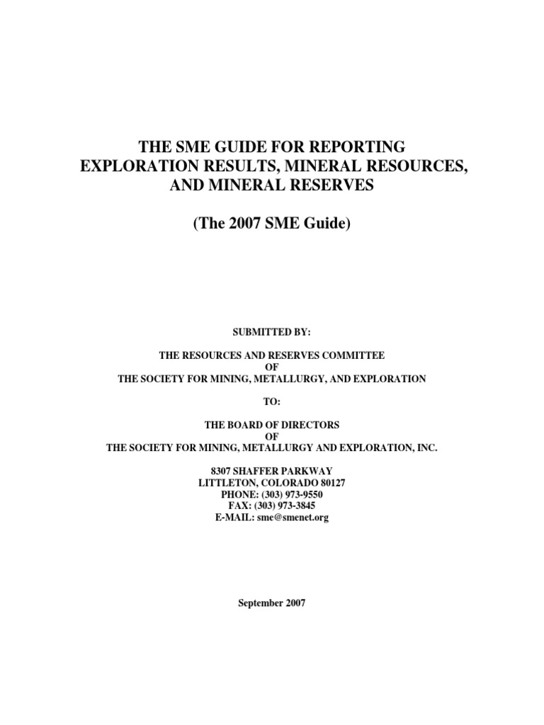 SME Guide for Reporting Mineral Resources | PDF | U.S. Securities And ...