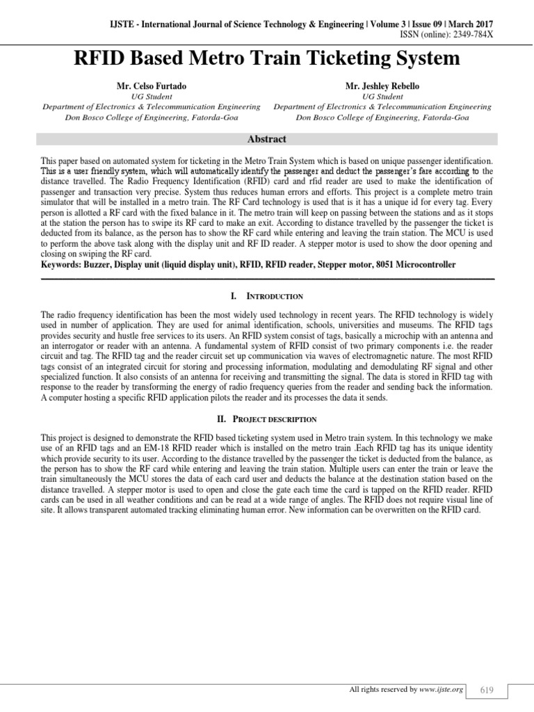 Rfid Based Metro Train Ticketing System Pdf Radio Frequency Identification Electrical 