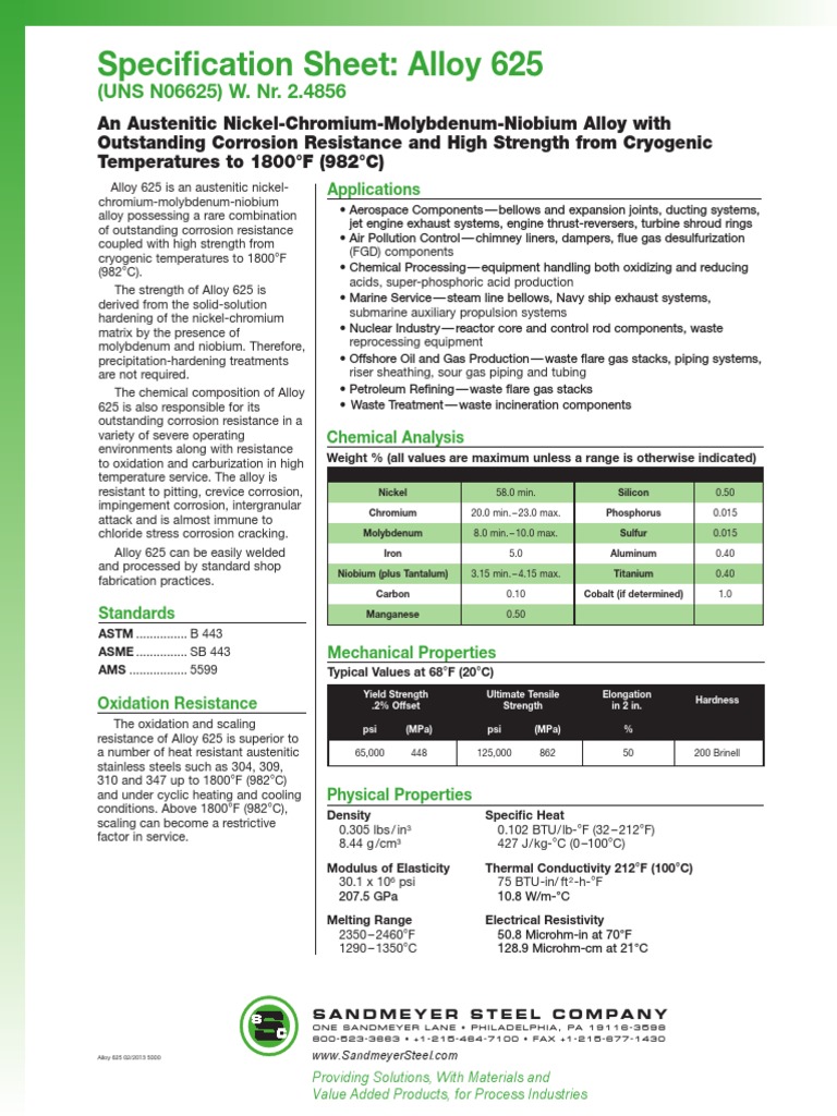 Alloy 625 Spec Sheet PDF | PDF | Stainless Steel | Corrosion