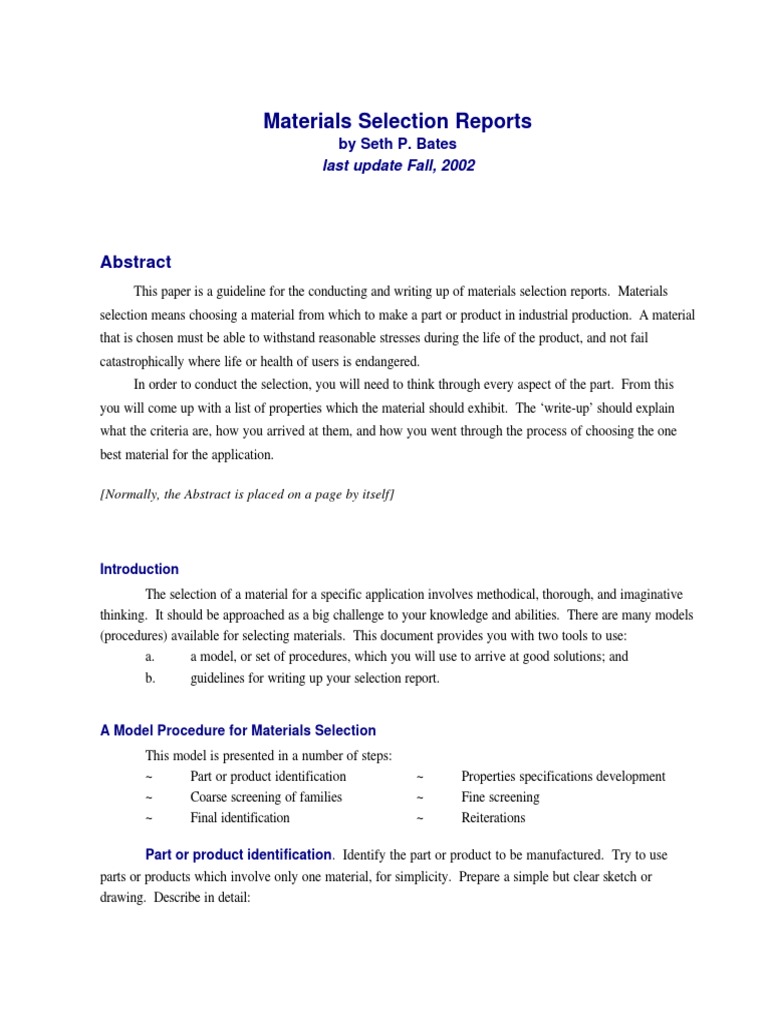 Materials Selection Report Guidelines | PDF | Composite Material | Polymers