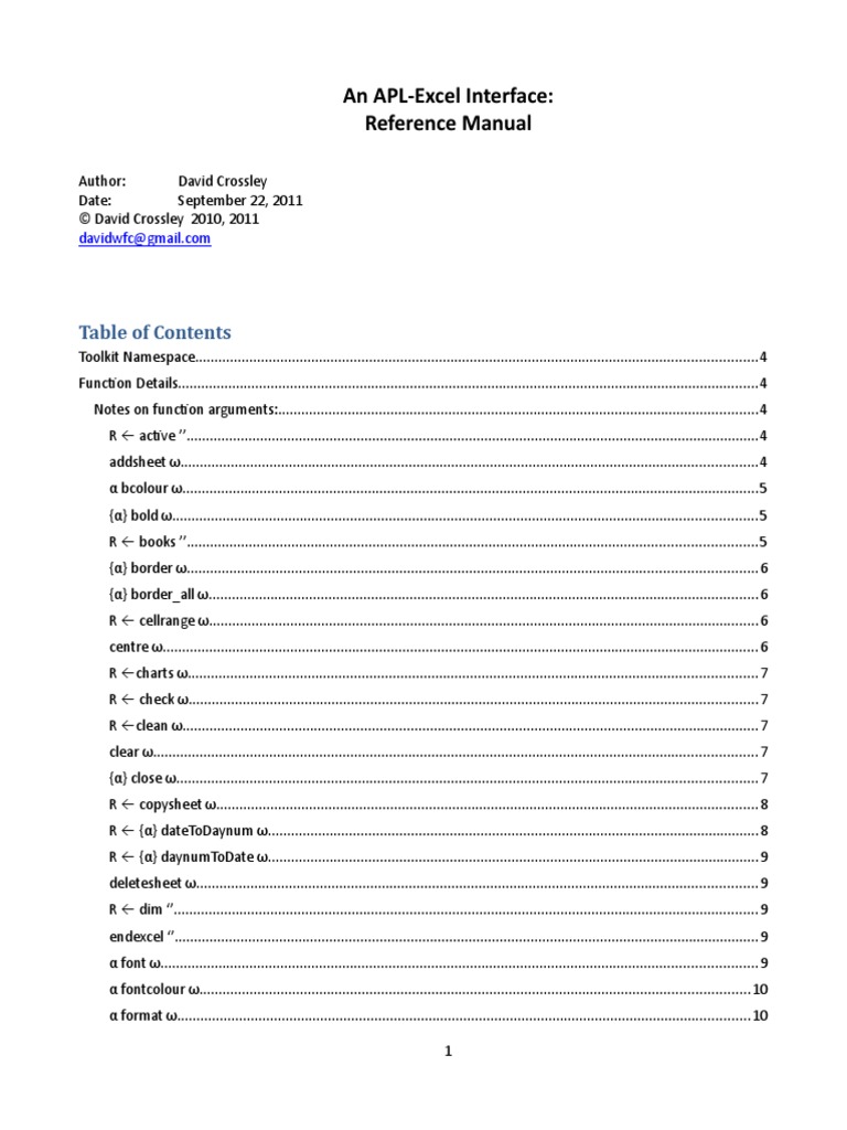 An APL-Excel Interface: Reference Manual | Download Free PDF ...