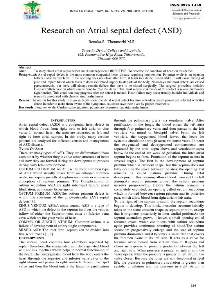 Research on causes and management of Atrial Septal Defect (ASD | PDF ...