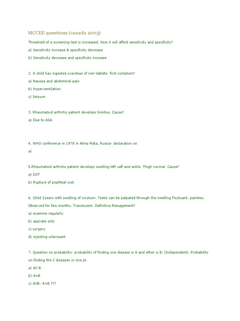 MCCEE Questions For IMGs | PDF | Peptic Ulcer | Hypertension