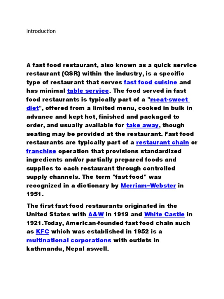 Fast Food Restaurant | PDF | Fast Food Restaurants | Questionnaire